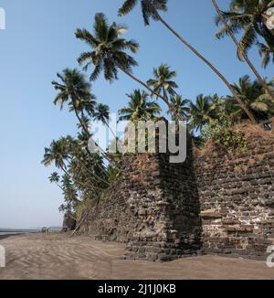 Outer walls of Revdanda fort as seen from Revdanda beach.This fort was ...