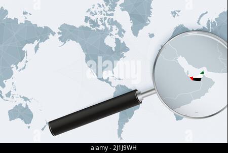 World map with magnified United Arab Emirates. UAE flag and map Stock ...