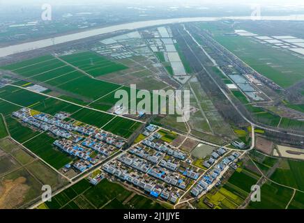 Aerial photo shows the spring scenery at seaside in Rizhao City, east ...
