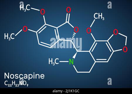 Noscapine molecule. It is non-sedating isoquinoline alkaloid used for ...