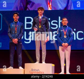 Manchester, UK. 26th March 2022. Josh Hardy, drummer Matt Boggis, and ...