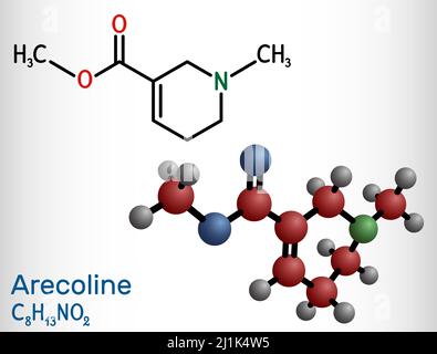 Arecoline molecule. It is lkaloid obtained from the betel nut, Areca ...