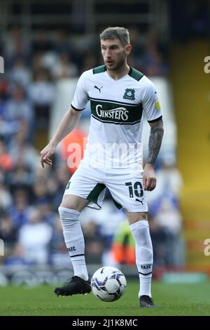 Danny Mayor #10 of Plymouth Argyle in action during the Papa John's ...