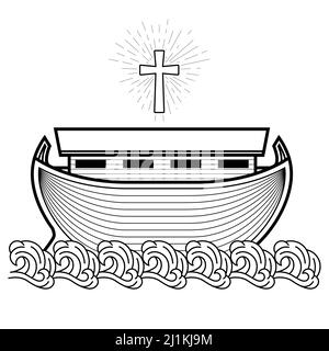 The ark of Noah, biblical wooden ship for saving from flood, vector ...