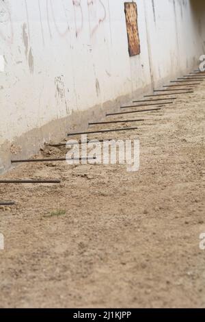 Foundation blind area preparing. Basic formwork marking. Blind area ...