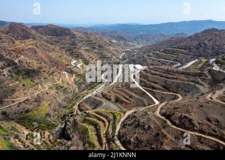 Aerial view of Odou traditional mountain village, Larnaca district ...
