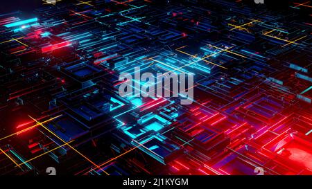 3d steel cubes, Abstract flying, fluorescent light, glowing neon cubes ...