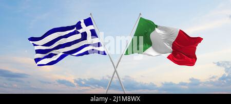 Greece and Italy flags. 3D Waving flag design. Greece Italy flag ...