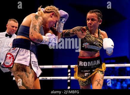 Maria Cecilia Roman (right) and Ebanie Bridges react after their IBF ...