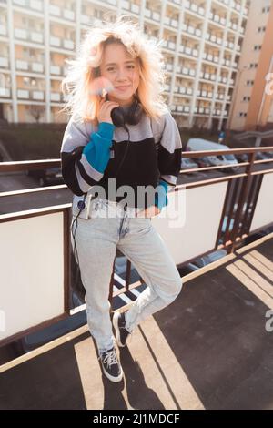 Photo of cheerful funky lady dancing club celebrate birthday nice gift ...