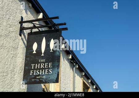 The Three Fishes. Mitton, Ribble Valley, Lancashire Stock Photo - Alamy