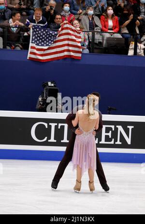 Madison Hubbell and Zachary Donohue perform during the rhythm dance ...