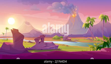 Cartoon volcano cave with lava flow inside. Vector cartoon illustration ...