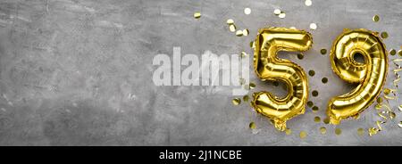 Golden number 59 fifty nine made of inflatable balloon Stock Photo - Alamy