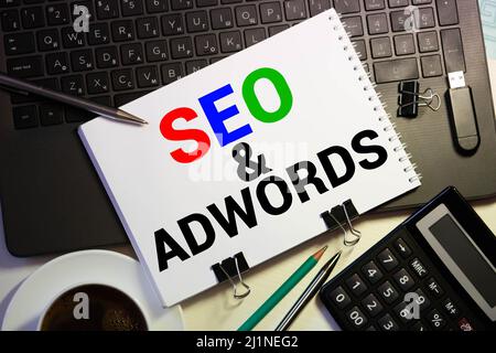drawing icon cartoon with SEO AND ADWORDS concept on paper in the ...