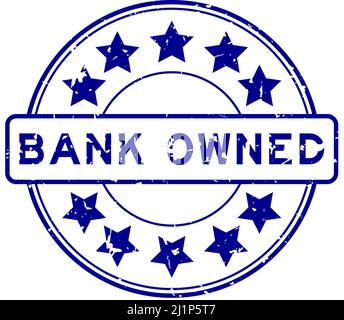 Grunge blue bank owned word square rubber seal stamp on white background Stock Vector Image ...