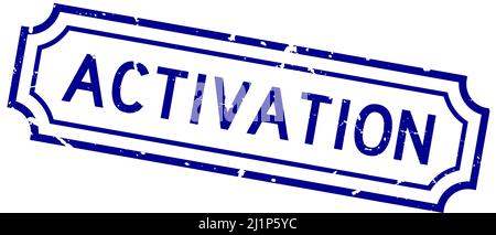 Grunge blue activation word square rubber seal stamp on white ...