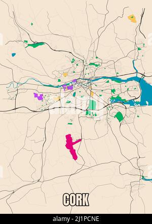 Black and white urban map of cork Stock Photo - Alamy