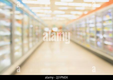 Blurred Supermarket Aisle Background With Refrigerators In Grocery ...