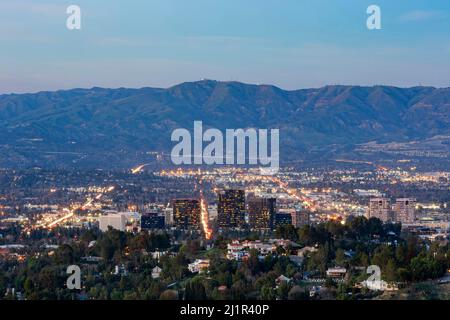 Night high angle view of the Canoga Park at Los Angeles County ...