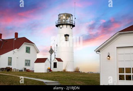 Historic Lighthouse and Coast Guard Station at Chatham, Cape Cod Stock ...
