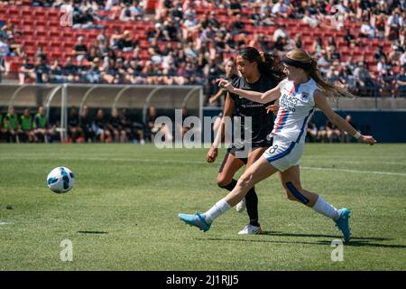 Angel City FC defender Madison Hammond, top, celebrates her goal with ...