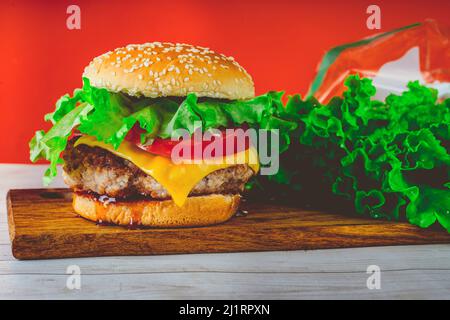 amburger or sandwich. Delicious sandwich hamburger with meat, cheese ...