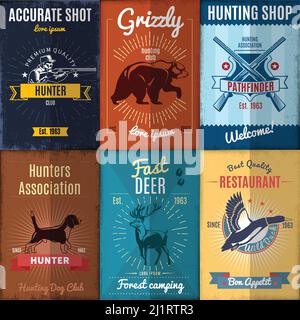 Vintage hunting posters collection with wild animals dog cross guns and ...