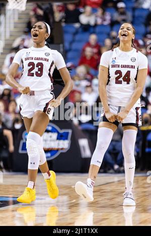 South Carolina guard Bree Hall shoots against Hampton during the first ...