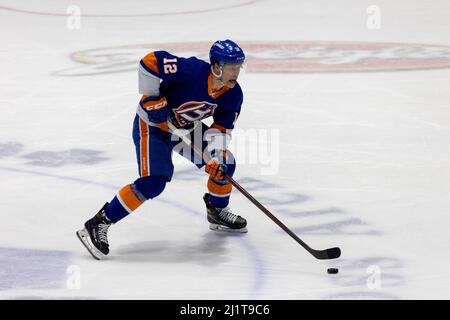 New York Islanders' Simon Holmstrom plays during an NHL hockey game ...