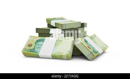 3d rendering of Stack of 100000 Iranian rial notes. bundles of Iranian ...