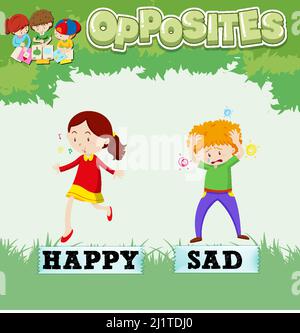 Opposite feeling words with happy and sad illustration Stock Vector ...