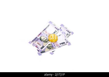 Indian rupees and bit coin isolated on white background Stock Photo - Alamy