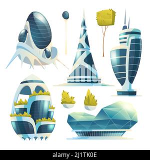 Set of futuristic eco buildings isolated on white background. Vector ...
