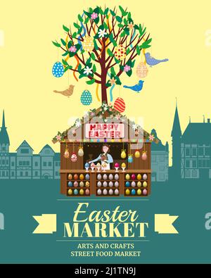 Easter life tree bunny and eggs. Paper cut festive symbols Holiday ...