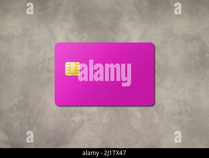 Pink credit card template on a white concrete background. 3D ...
