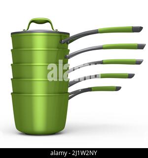 Set of stainless steel stewpot and chrome plated aluminum cookware on ...