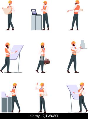 Engineers cartoon set with civil engineering construction workers ...