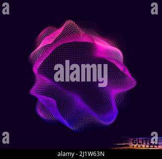 Corrupted violet point sphere. Abstract vector colorful mesh on dark ...