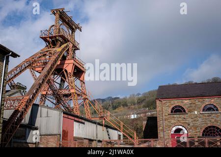The old Lewis Merthyr pit head winding gear at the Rhondda Heritage ...