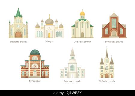 Vector set of illustrations of churches of different religious ...