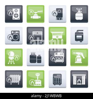 Household Gas Appliances icons over color background - vector icon set ...