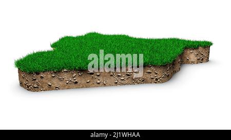 3d illustration of Syria map soil land geology cross-section with green ...