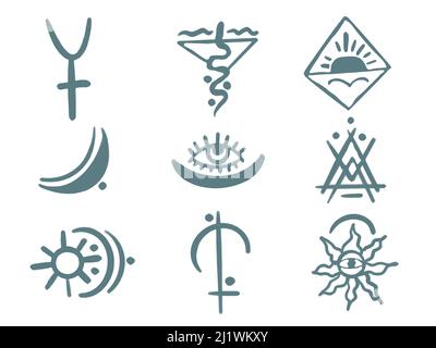 Mystical magic boho elements. Witchcraft astrological set. Esoteric ...