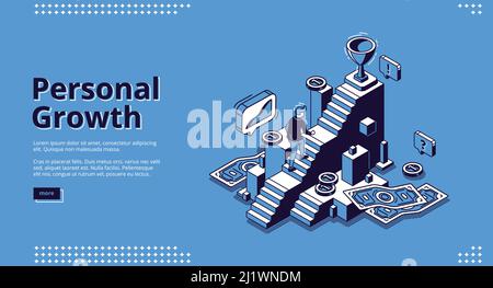Personal growth self development isometric composition with man and ...