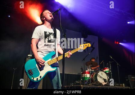 Manchester, UK. 26th March 2022. Josh Hardy, drummer Matt Boggis, and ...