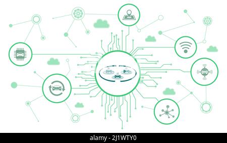 Concept of connected cars with connected icons Stock Photo - Alamy