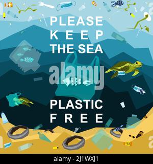Stop trashing our oceans. Pollution of the ocean plastic debris. Save ...