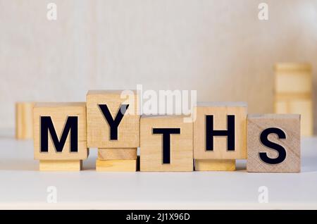 Colorful cube with myths word Stock Photo - Alamy