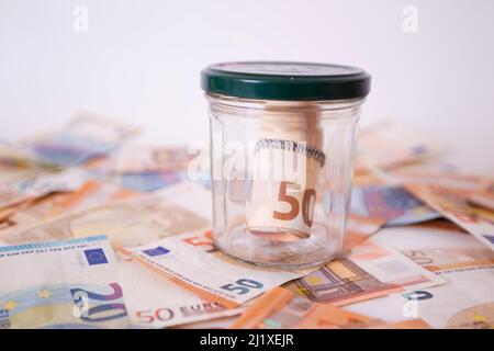 In this illustration photo, 50 euro banknotes are fanned out on a ...